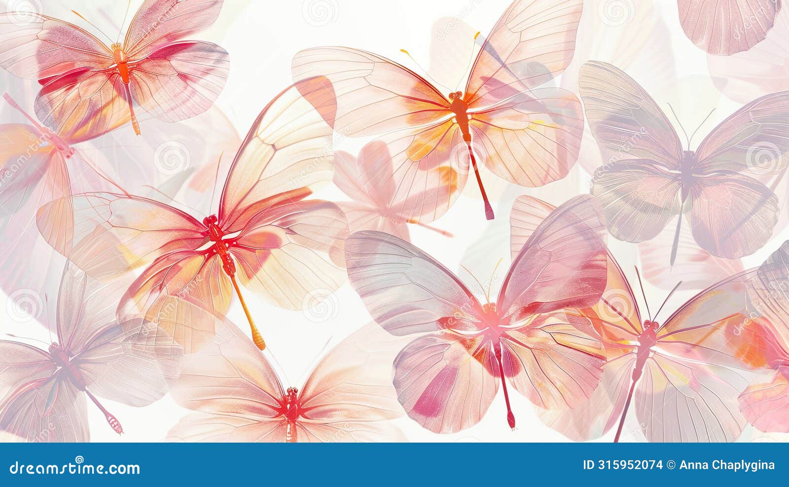 Translucent Orange and Pink Butterflies on White Background Stock Photo ...