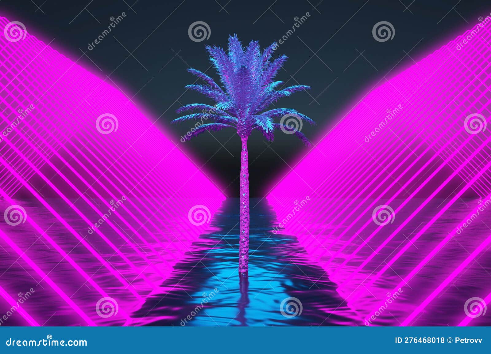 Translucent Palm Tree in Neon Lines Stock Illustration - Illustration ...