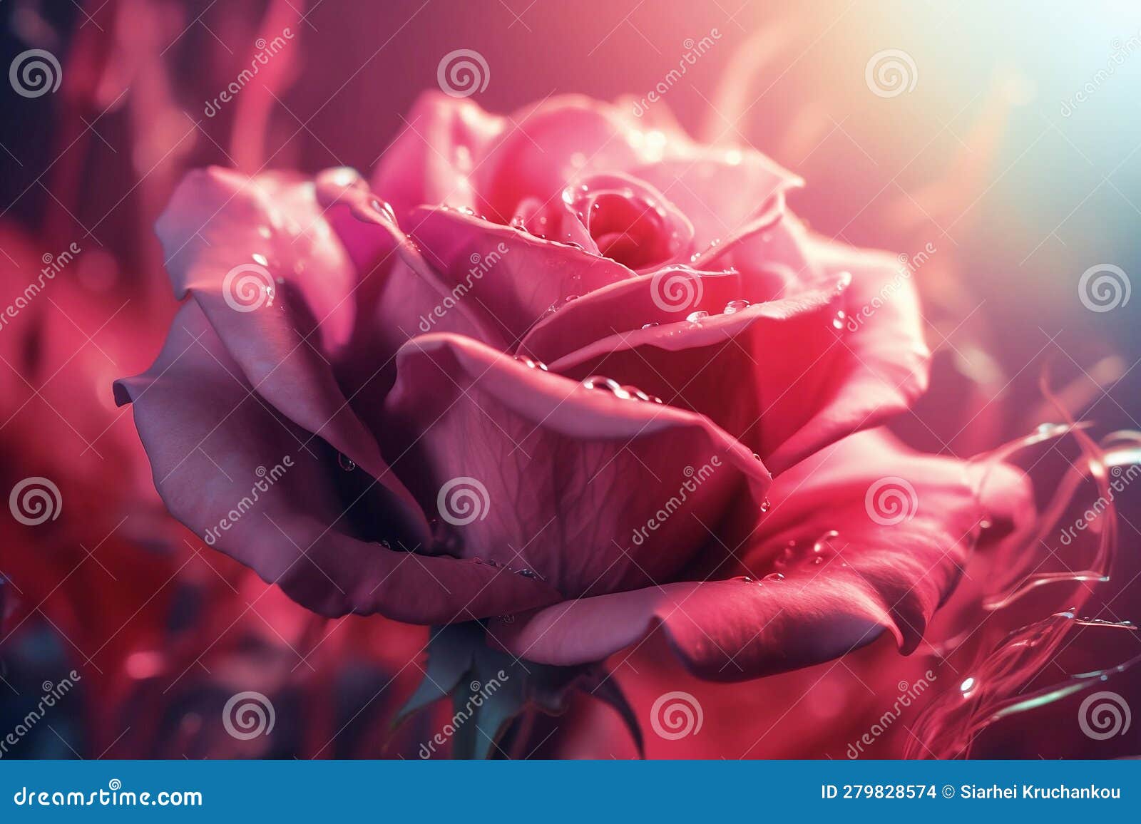 Translucent Red Rose in Dew Drops Close Up Stock Illustration ...