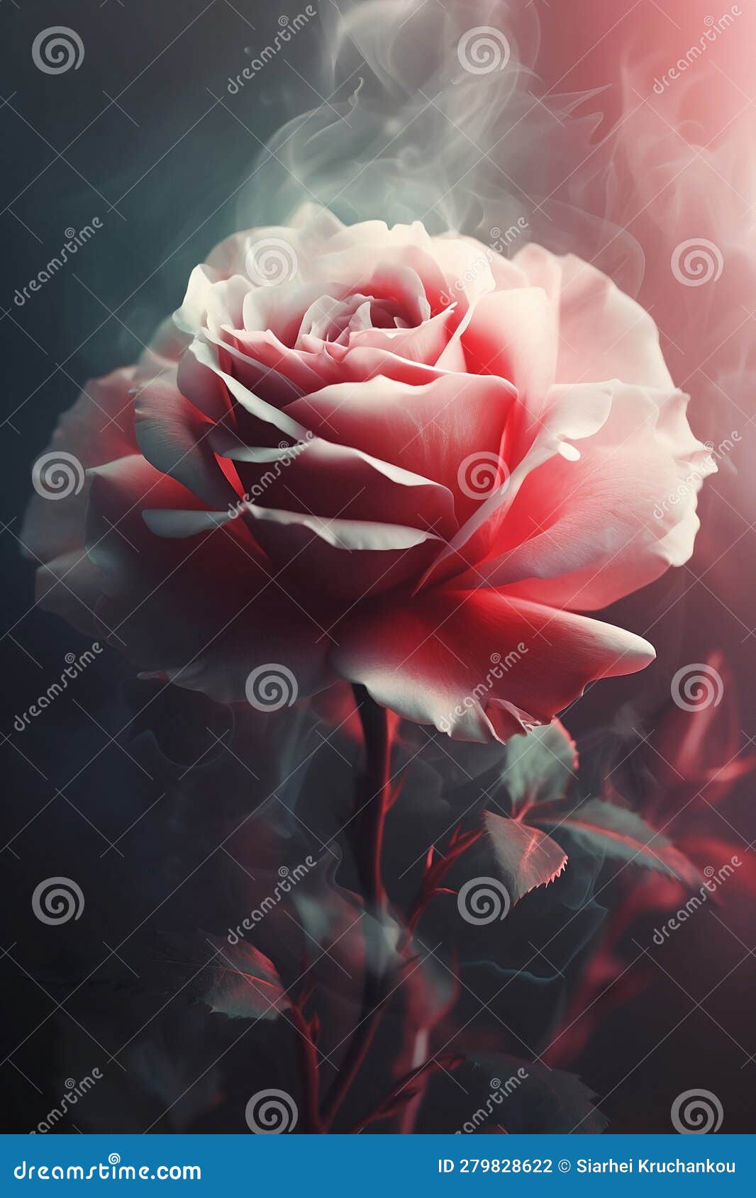 Translucent Red Rose in Fog on Dark Background Close Up Stock ...