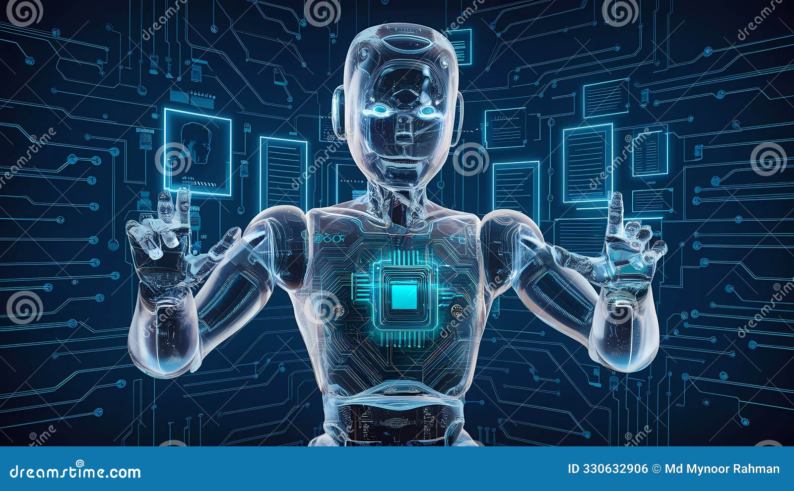 This Translucent Robot is Interacting with a Digital Interface Stock ...