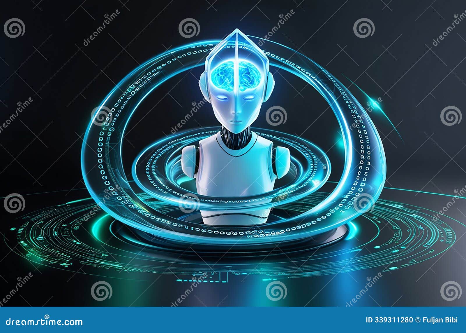 Translucent Robotic Figure with an Electric Blue Brain in a Crystal ...