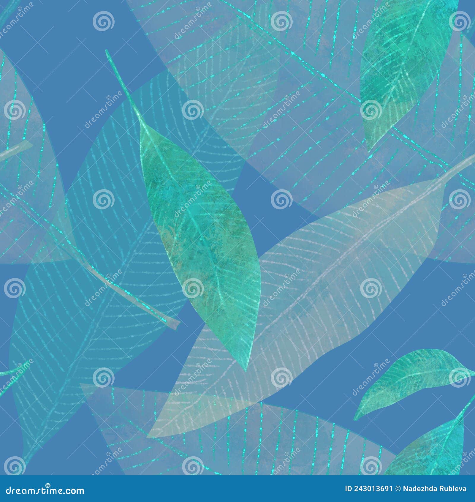Translucent Silhouettes of Leaves on Blue Background Stock Illustration ...