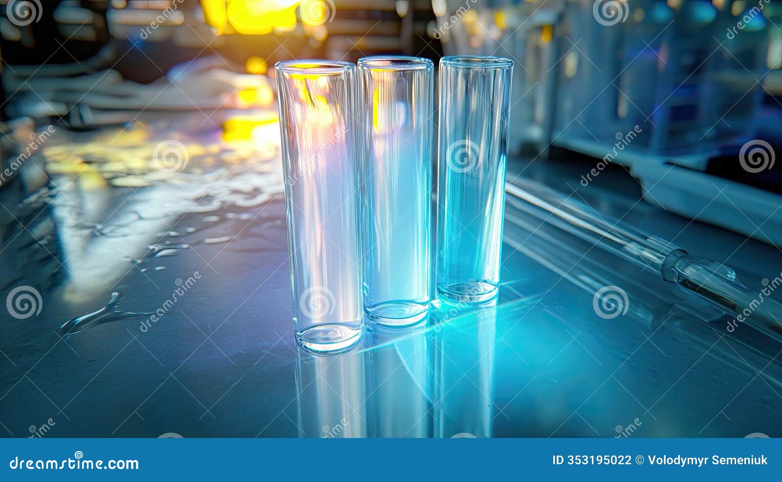 Translucent Test Tubes Illuminate with Vibrant Gradient Light in a Lab ...