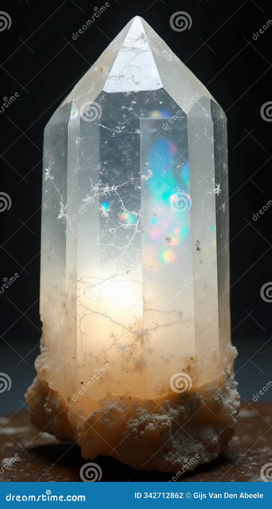 Translucent White Quartz Crystal with Hexagonal Structure and Rainbow ...