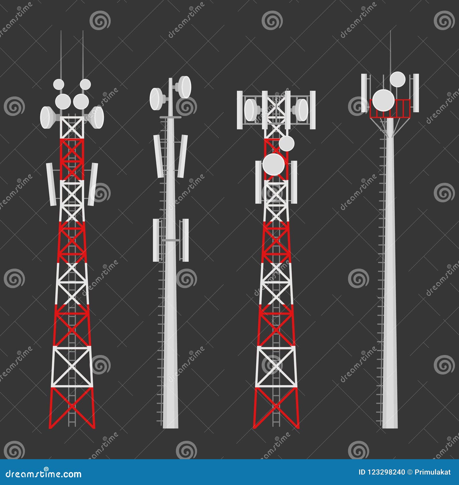 Transmission Cellular Wireless Towers Vector Set Stock Vector