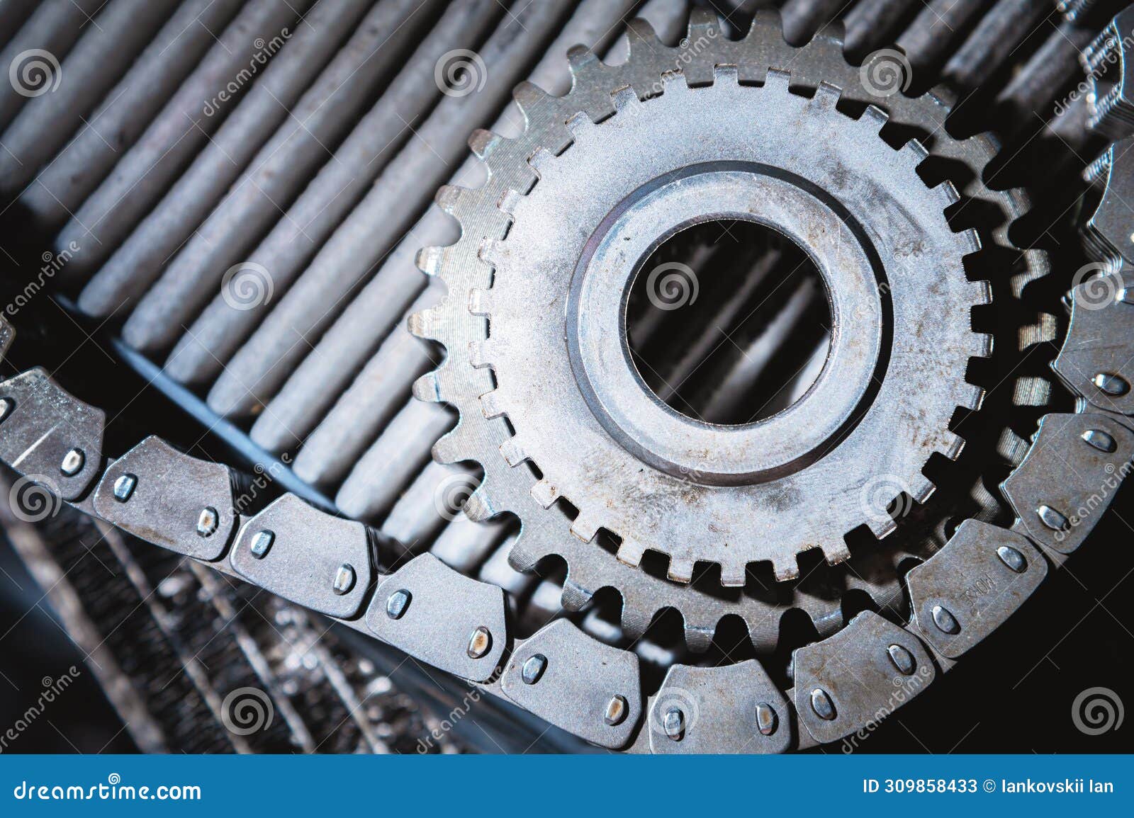 Transmission Chain on a Gear. Disassembled Car Transfer Case Stock ...