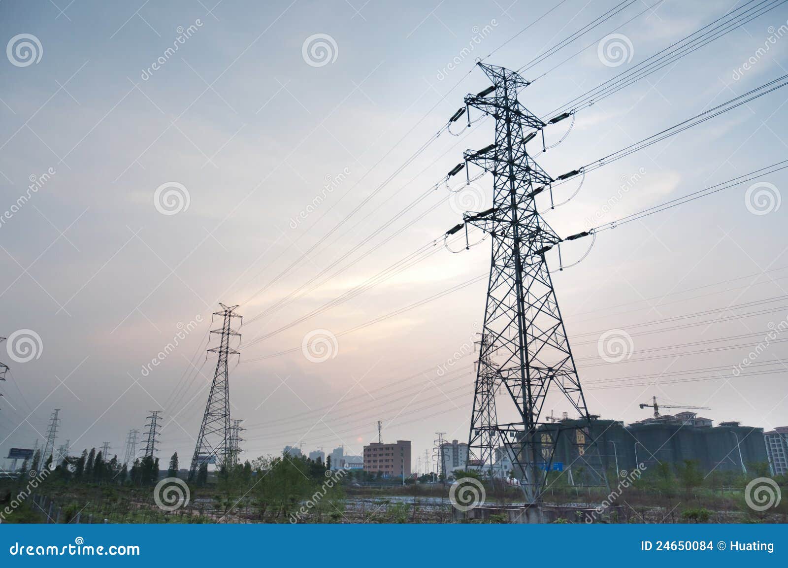 Transmission line stock photo. Image of conductors, sunset - 24650084