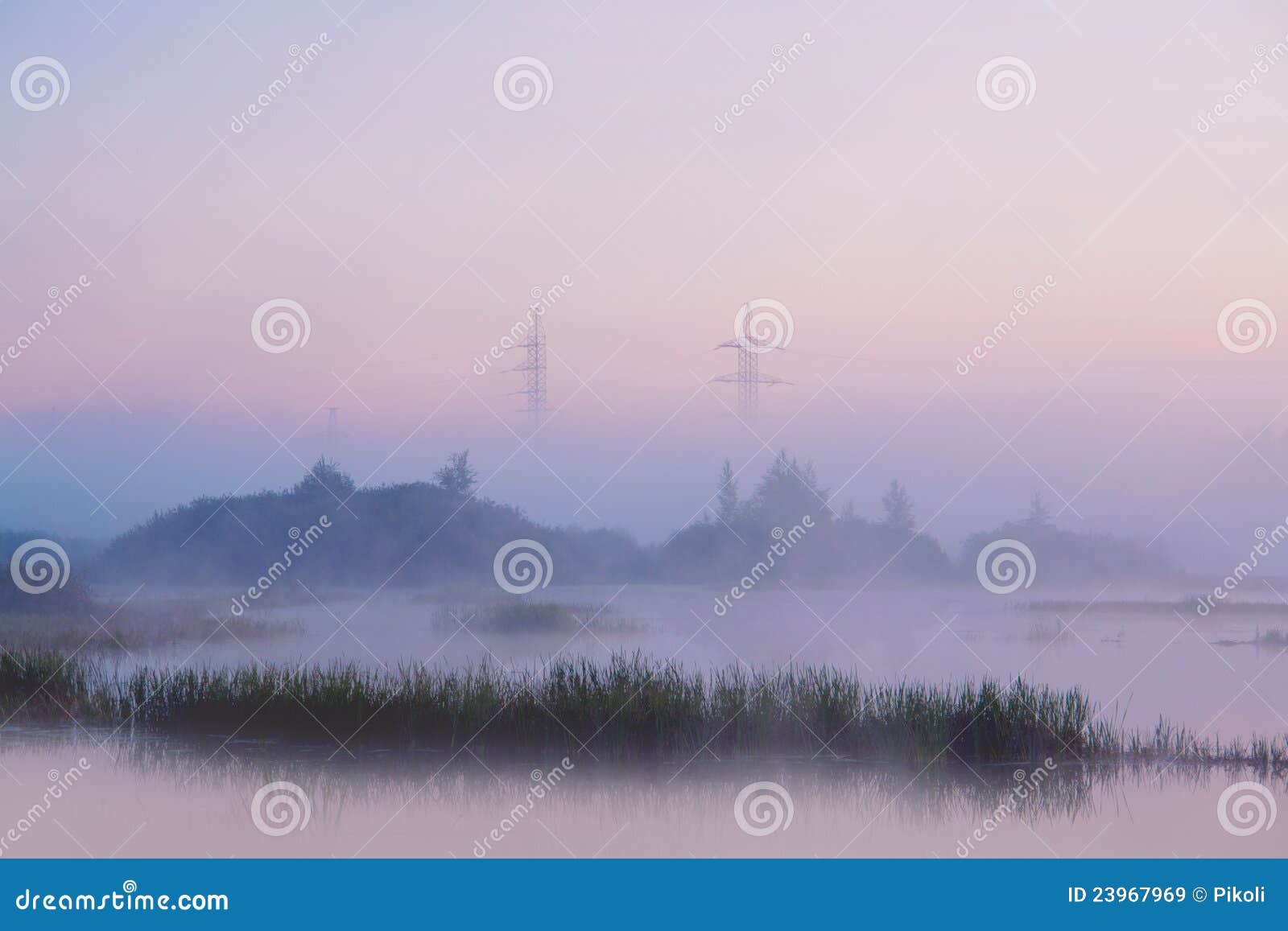 Transmission Line on Hill Which Runs through Swamp Stock Image - Image ...