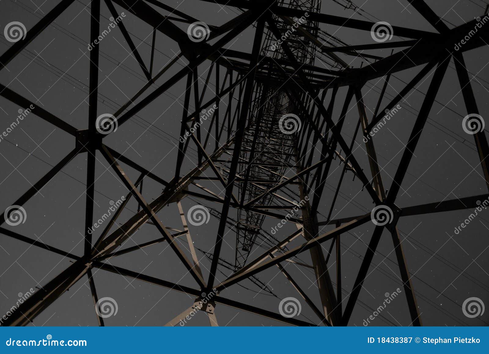 Transmission Line Pylon at Night Stock Image - Image of grid, metal ...