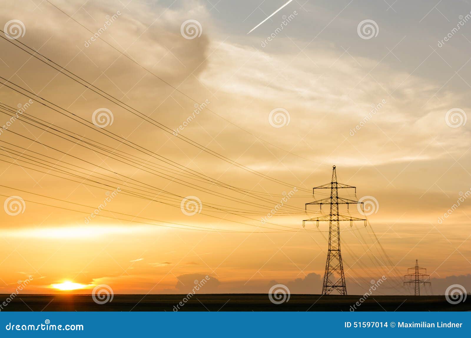 Transmission Line and Poles at Sunset Stock Photo - Image of illuminate ...