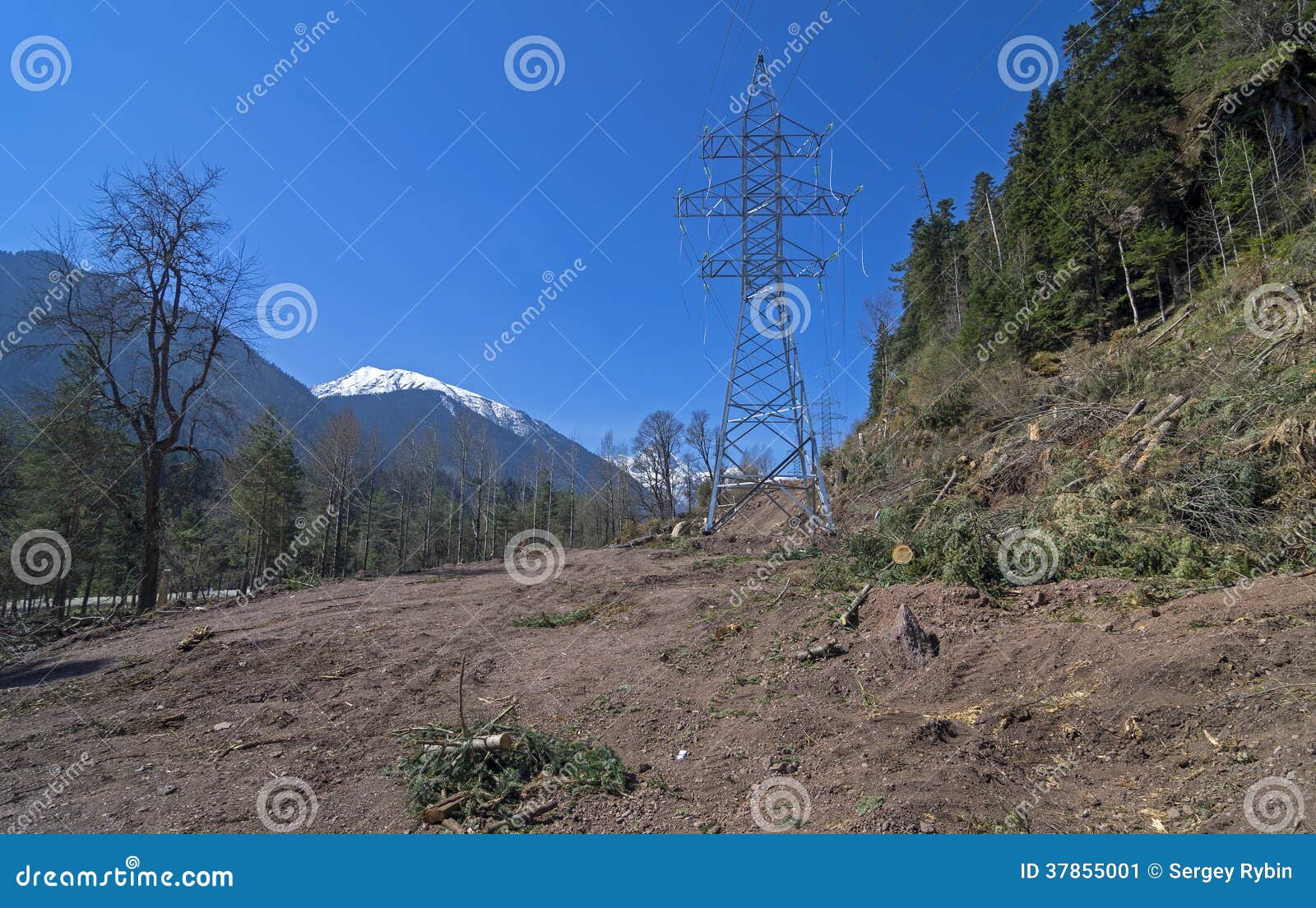 Transmission Line Under Construction in Mountains. Stock Image - Image ...