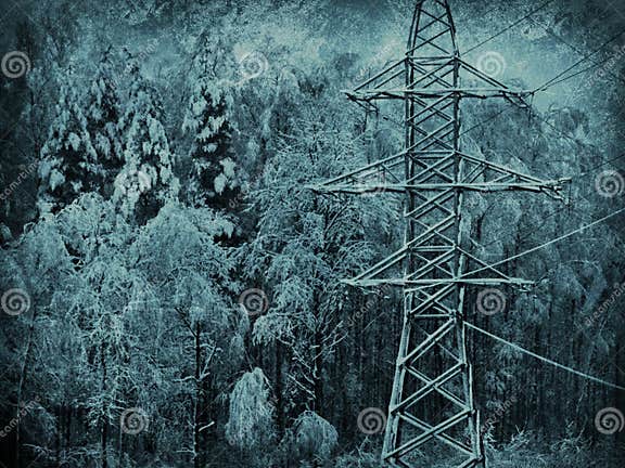 Transmission Line in Winter Snow Stock Image - Image of field, energy ...