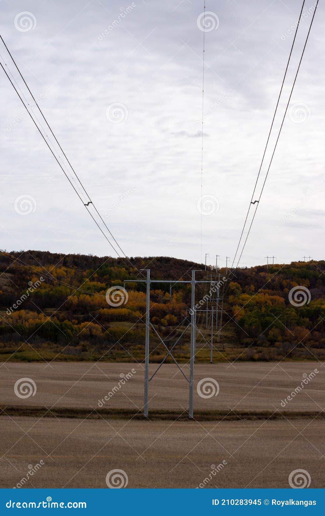 Transmission Lines in a Scenic Valley in Fall Stock Image - Image of ...