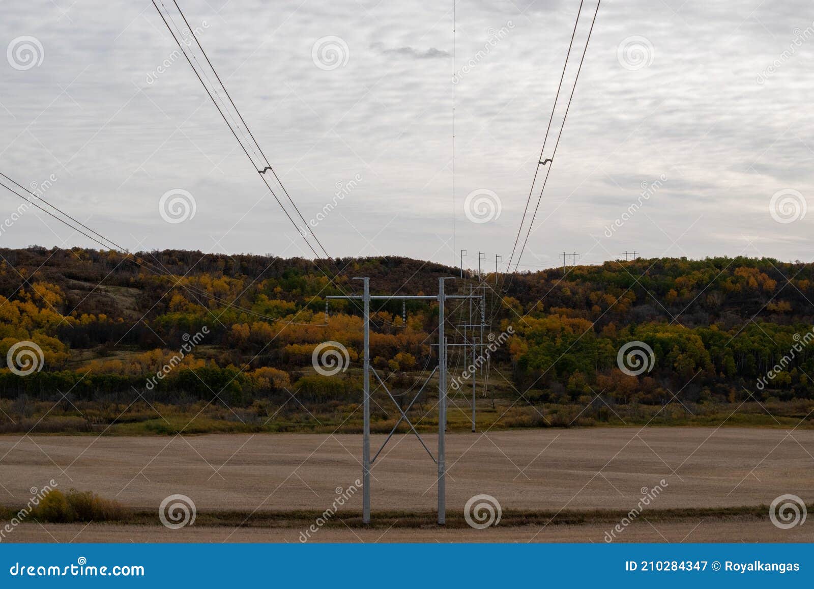 Transmission Lines in a Scenic Valley in Fall Stock Image - Image of ...