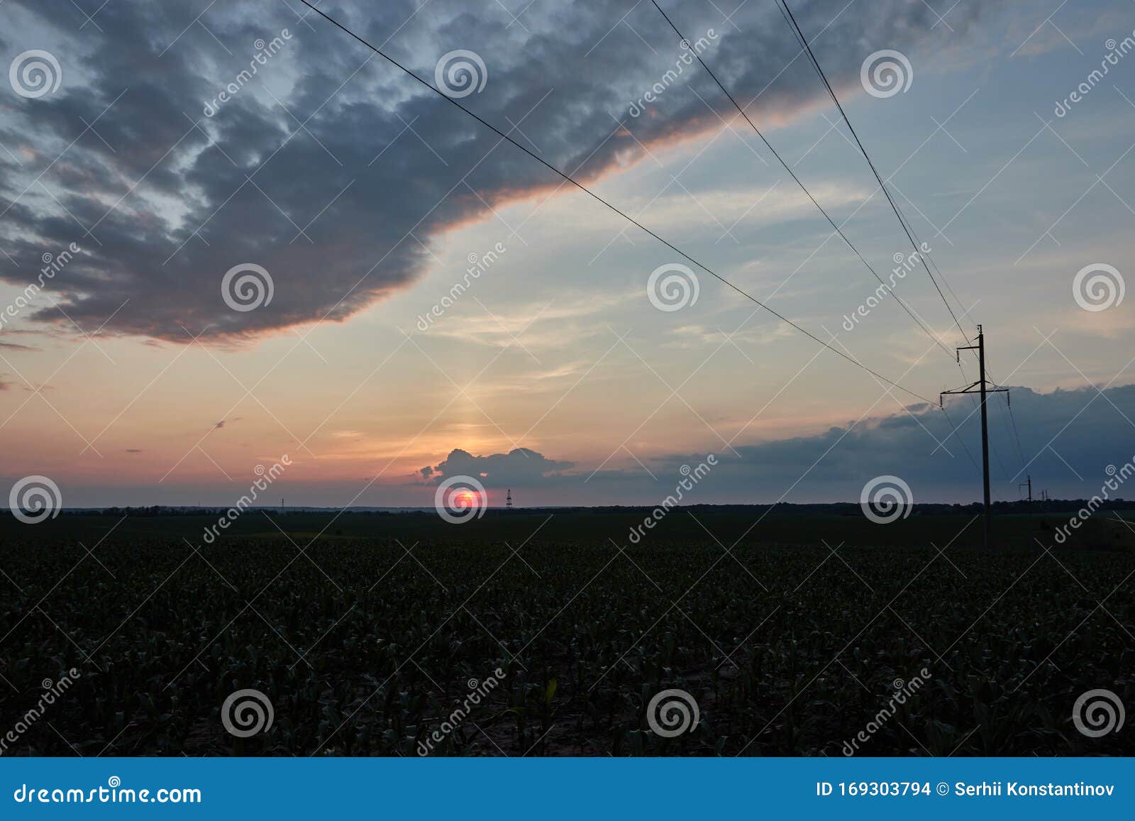 Transmission Power Line on Sunset Stock Photo - Image of supply ...