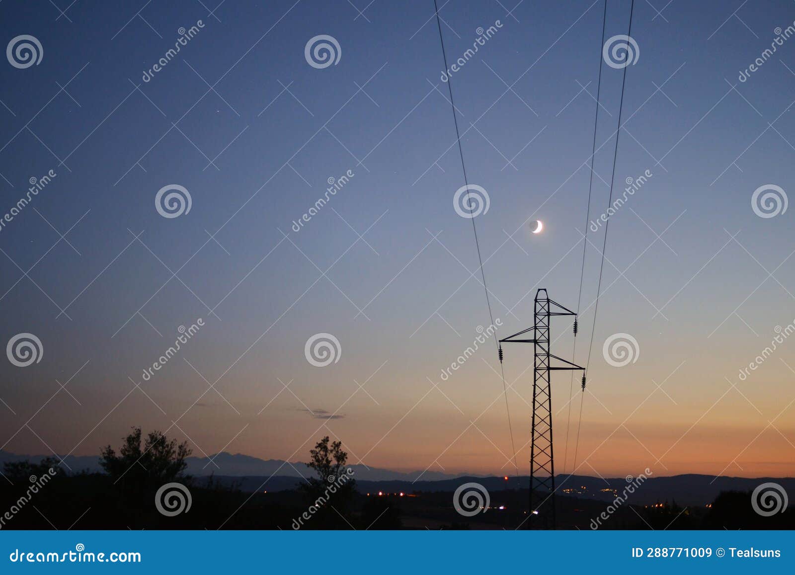 A Transmission Tower on the Background of the Moon Stock Image - Image ...