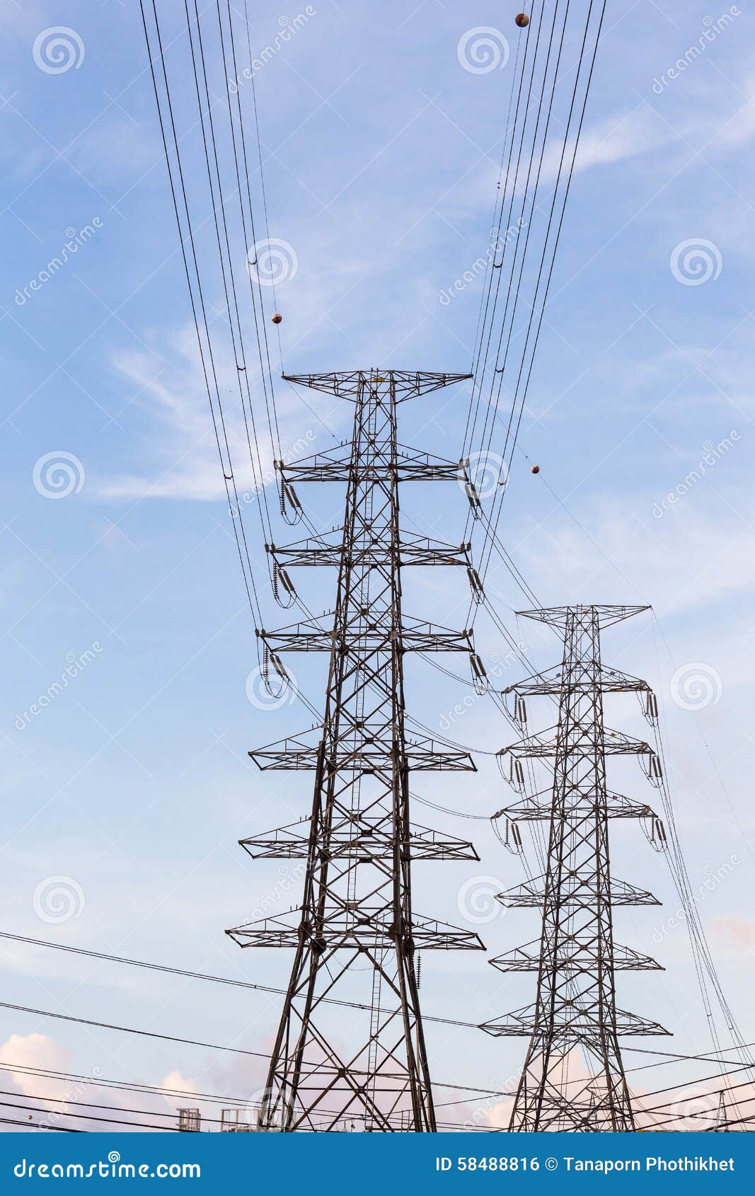The Transmission Tower on Blue Sky Background Stock Photo - Image of ...