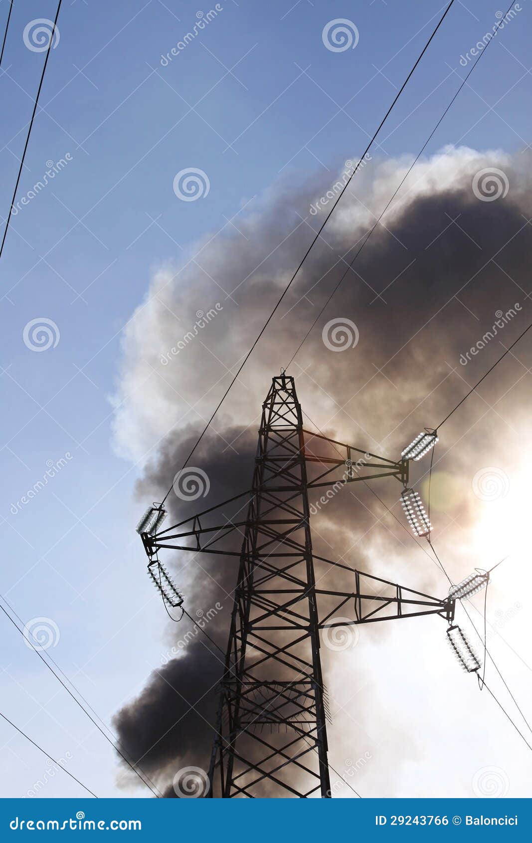 Transmission tower fire stock photo. Image of power, lines - 29243766