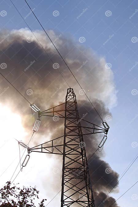 Transmission Tower Fire Smoke Stock Image - Image of electricity, italy ...