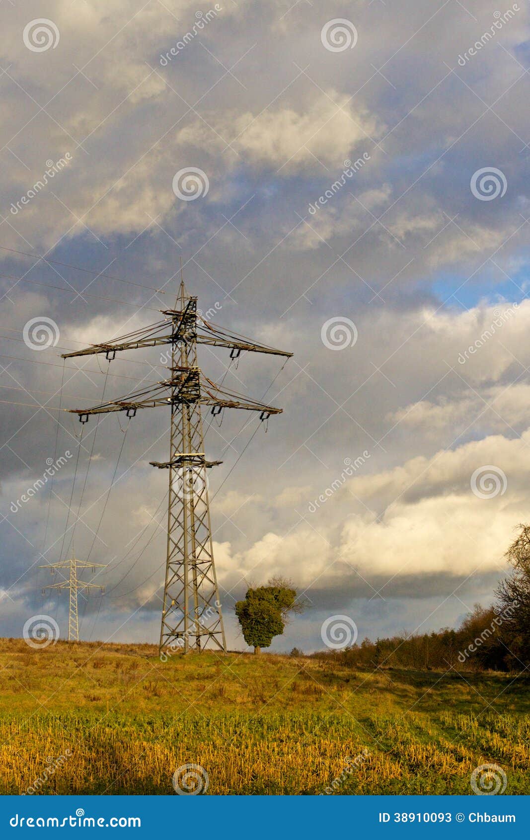 Transmission Tower Over a Field 1 Stock Image - Image of high, cabling ...