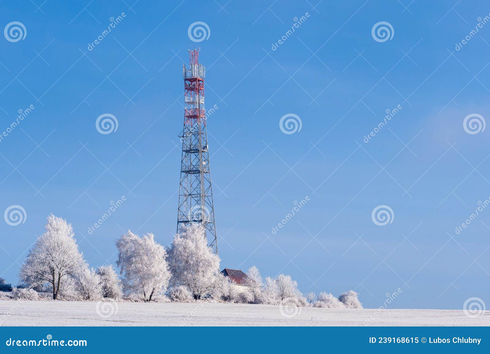 Transmission Tower in Winter, Telecommunications Tower with Cellular ...