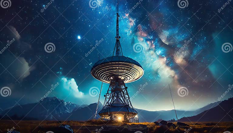 Transmitter with Night Starry Sky Stock Illustration - Illustration of ...