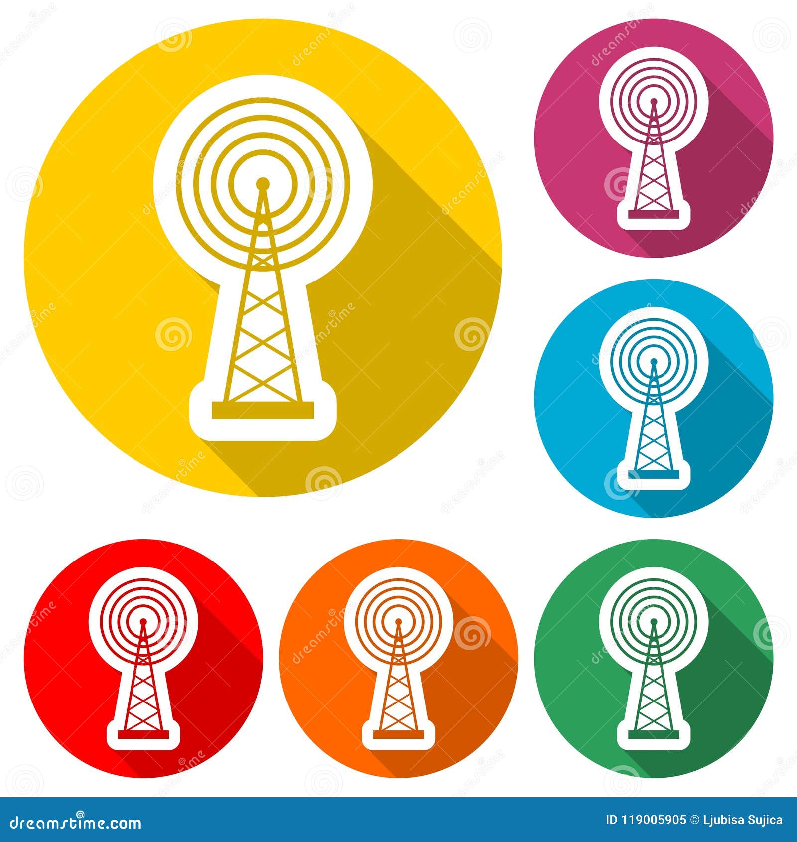 Transmitter Simple Icon, Transmitter Tower Icon, Color Icon with Long ...