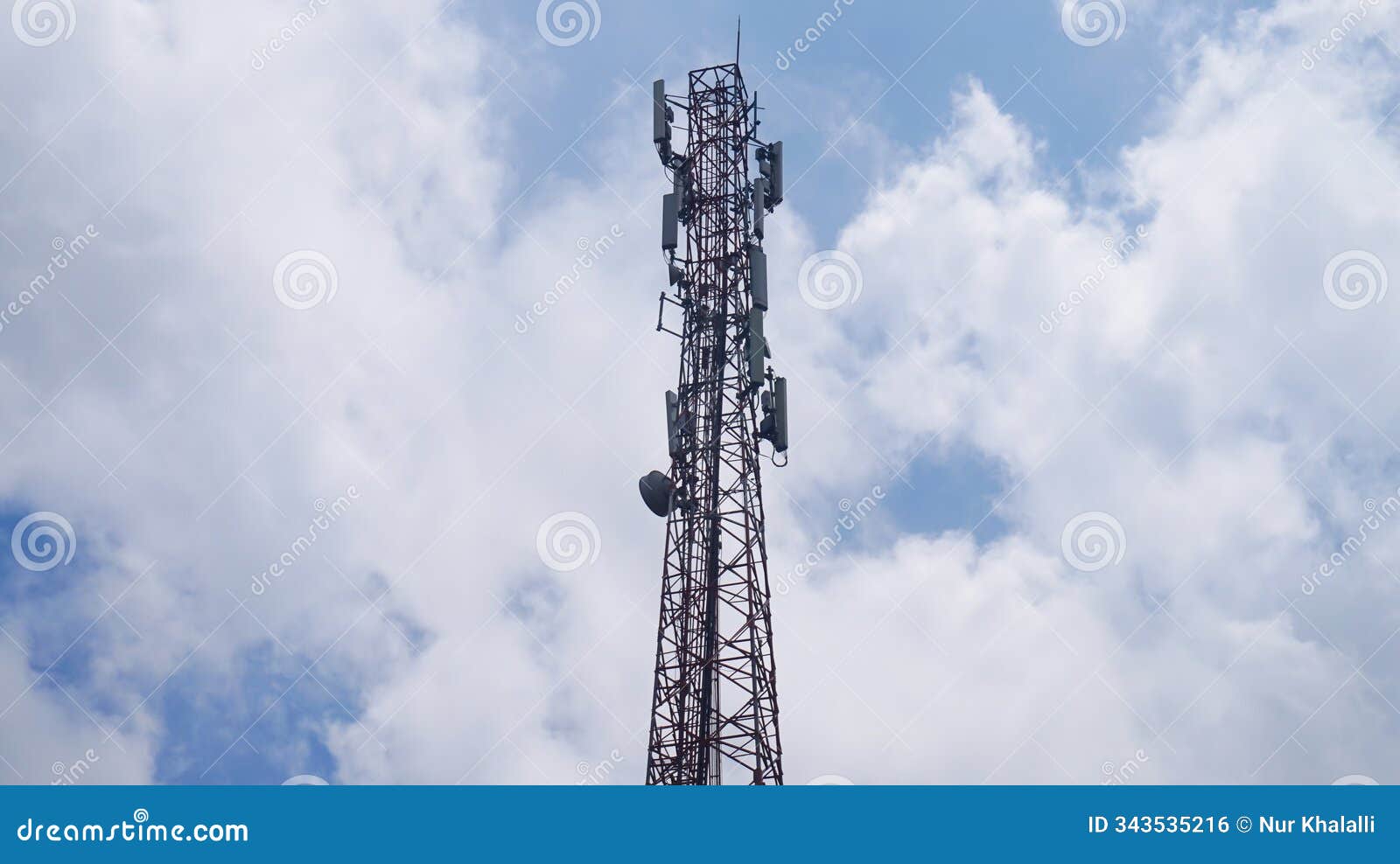 Transmitter Tower with Blue Sky and Clouds Background Stock Photo ...