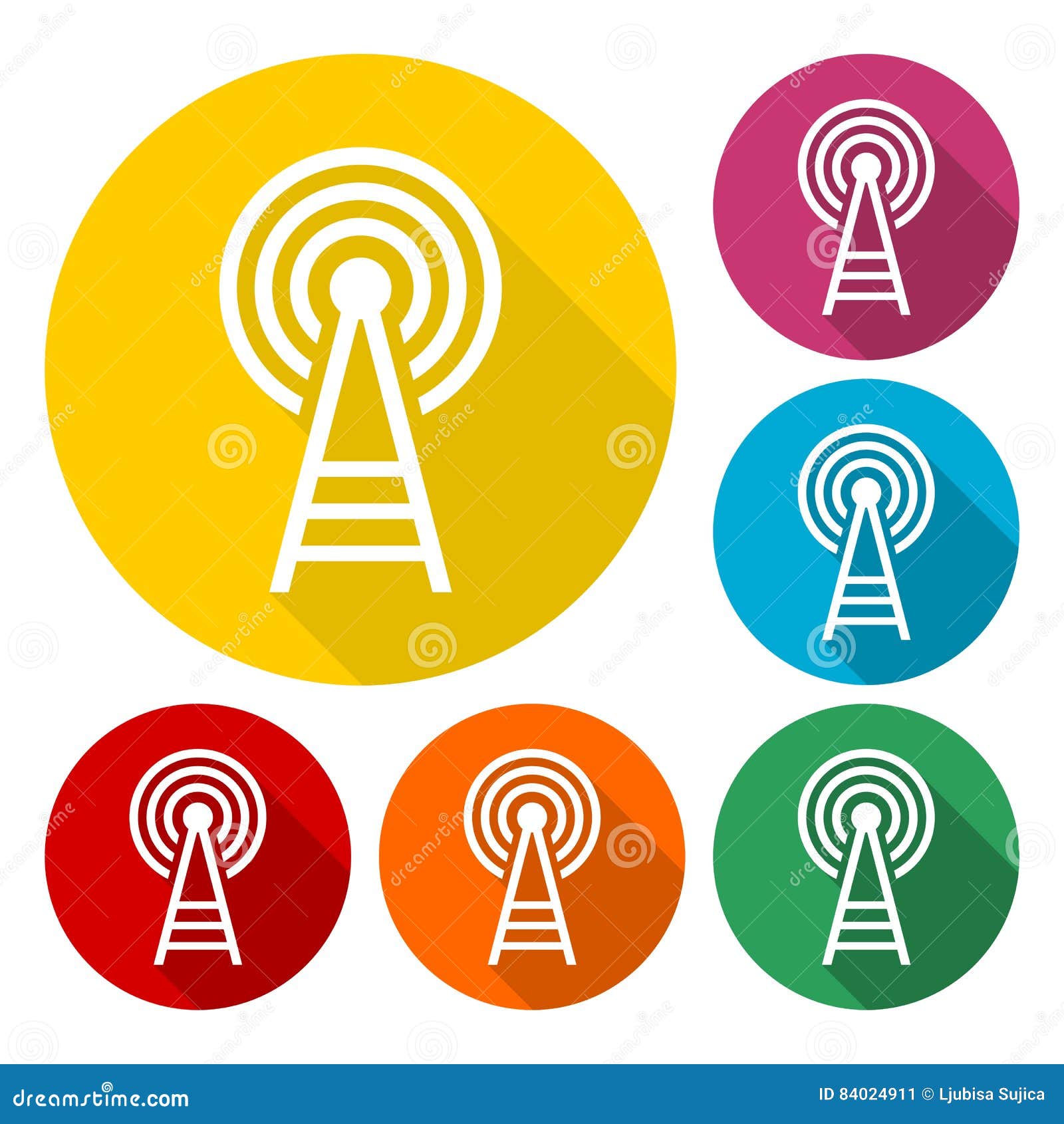 Transmitter Tower Icons Set with Long Shadow Stock Illustration ...
