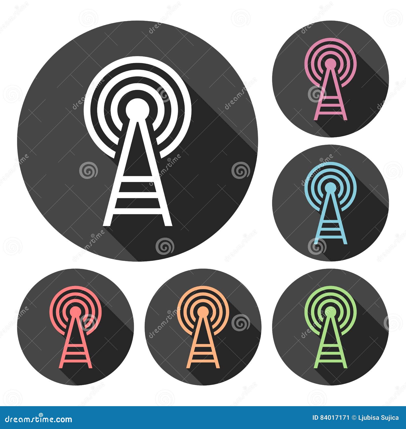 Transmitter Tower Icons Set with Long Shadow Stock Vector ...