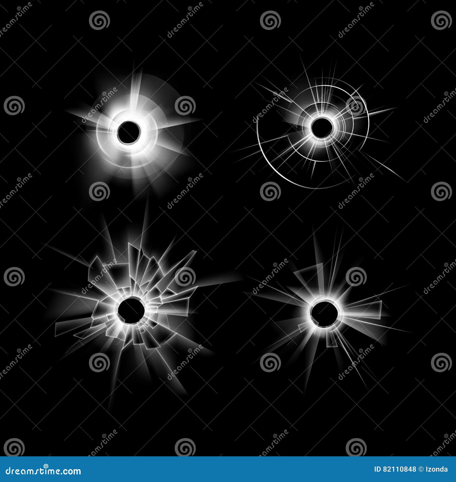 Transparant Barst Gebroken Venster Met Kogelgaten Vector Illustratie ...