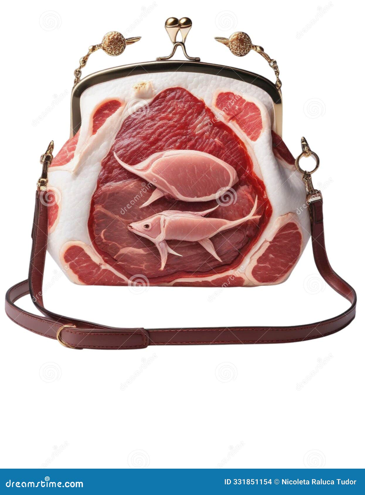 Consumism Concept with Meat Woman Purse on a White Background Original ...
