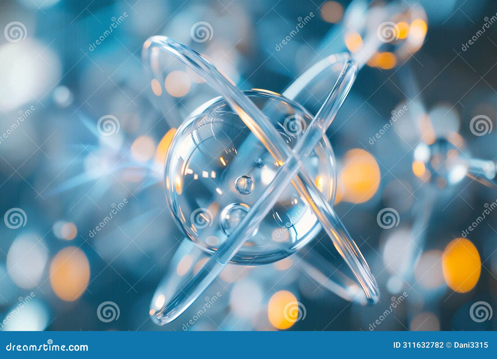 Transparent Atomic Structure with Blue Bokeh Lights Stock Illustration ...