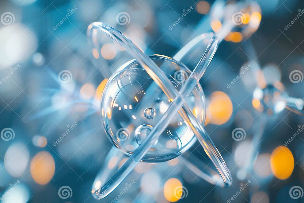 Transparent Atomic Structure with Blue Bokeh Lights Stock Illustration ...