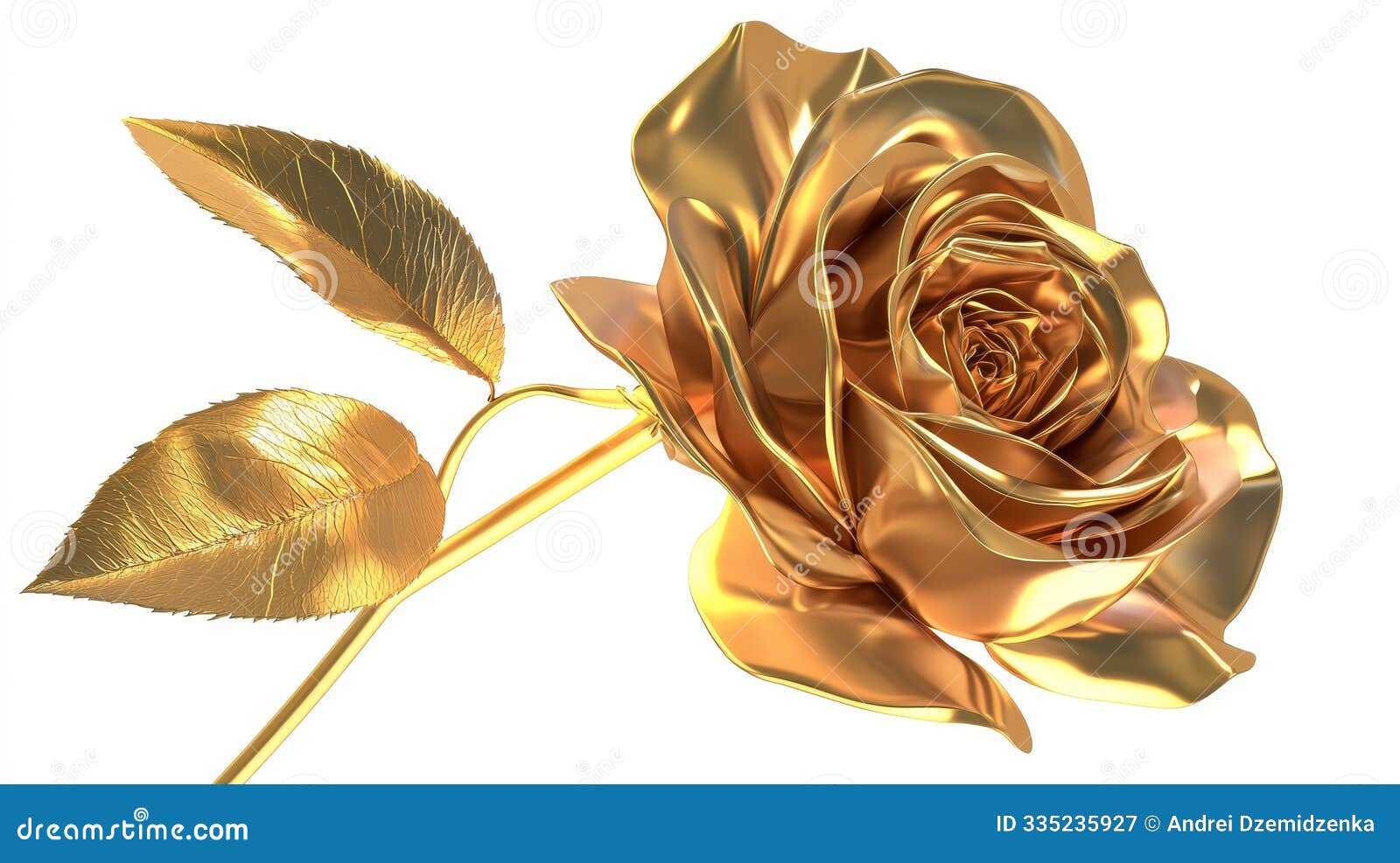 On a Transparent Background, a Golden Metallic Rose Shines Stock Image ...