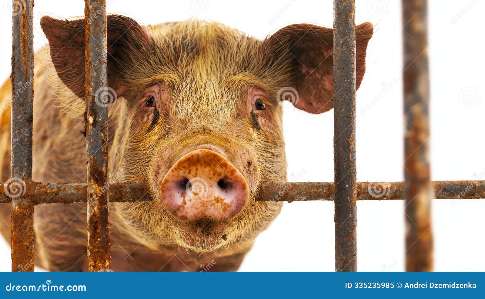 Transparent Background with a Sad Pig Looking through a Gap in a Steel ...
