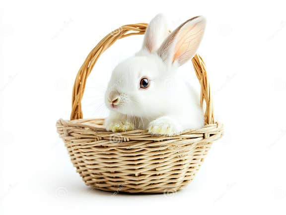 Transparent Background with White Rabbit in a Basket Stock Image ...