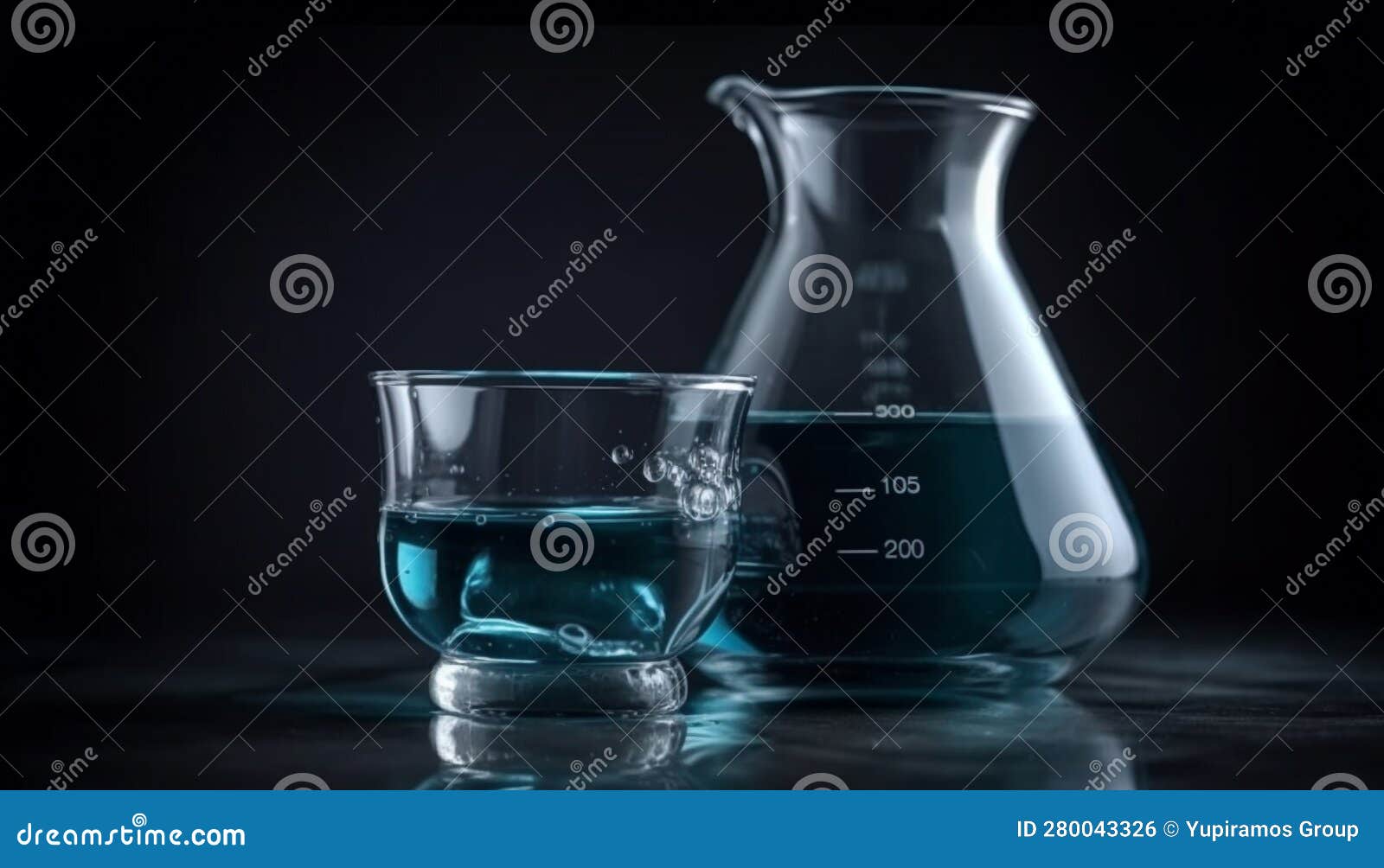 Transparent Beaker Reflects Blue Liquid, a Scientific Experiment in ...
