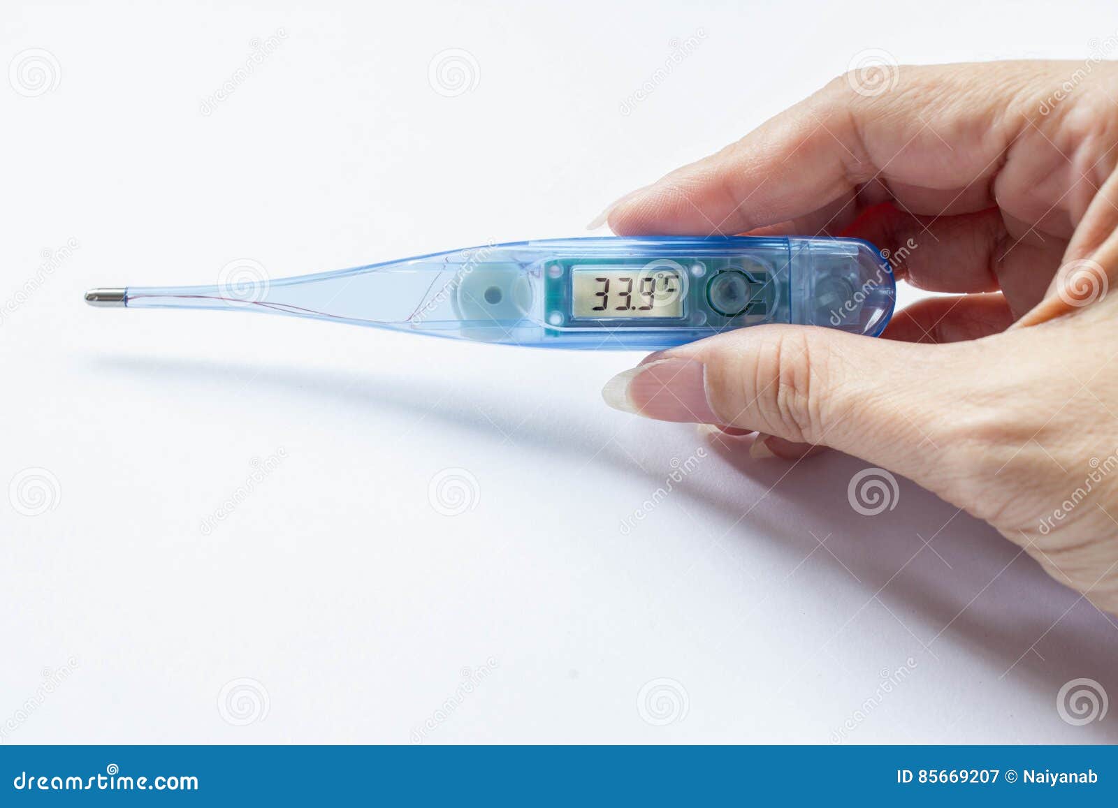 Transparent Blue Digital Thermometer in Hand Stock Image - Image of ...