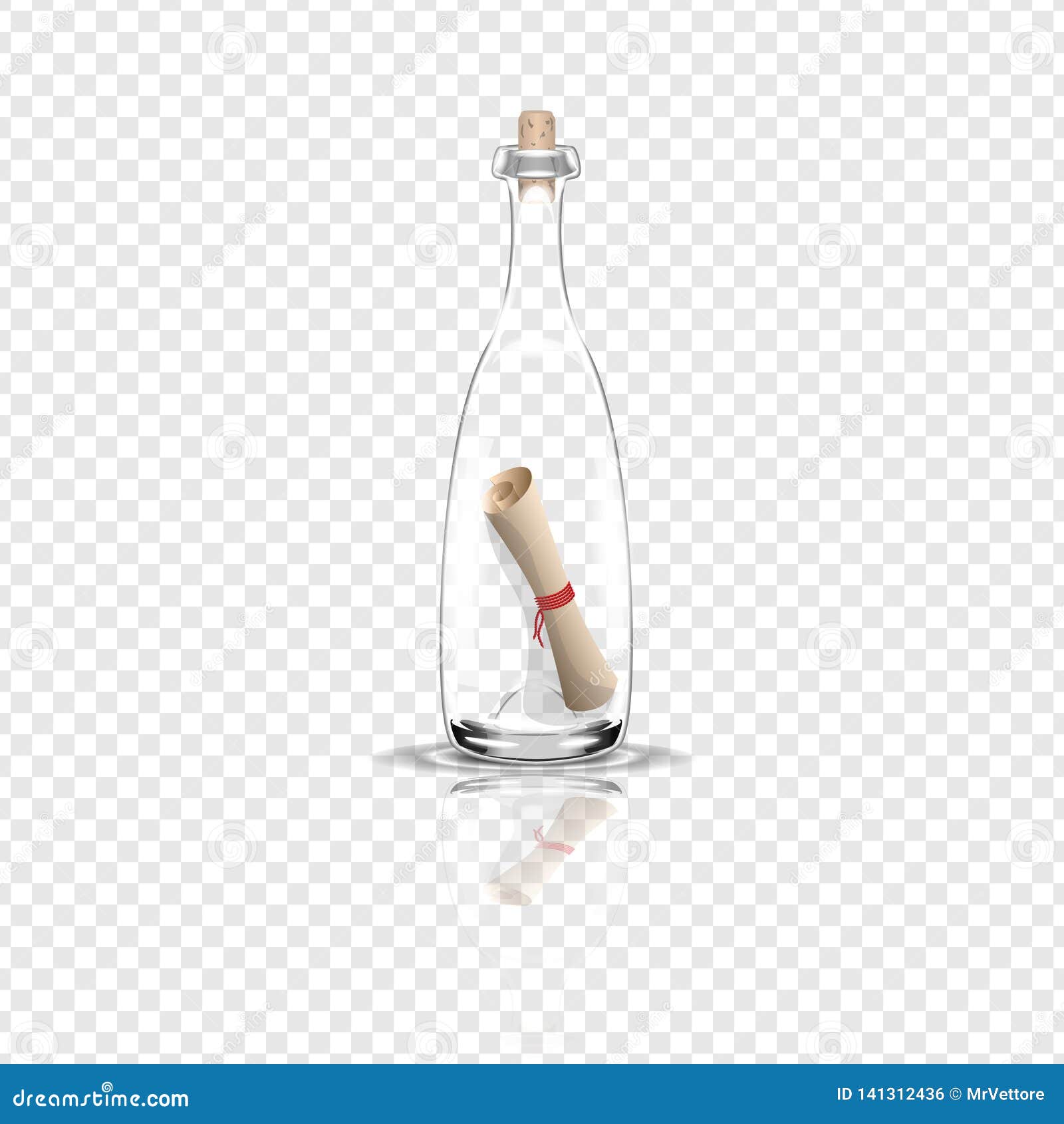 Transparent Bottle with a Message, Scroll and Cork. Vector Illustration ...