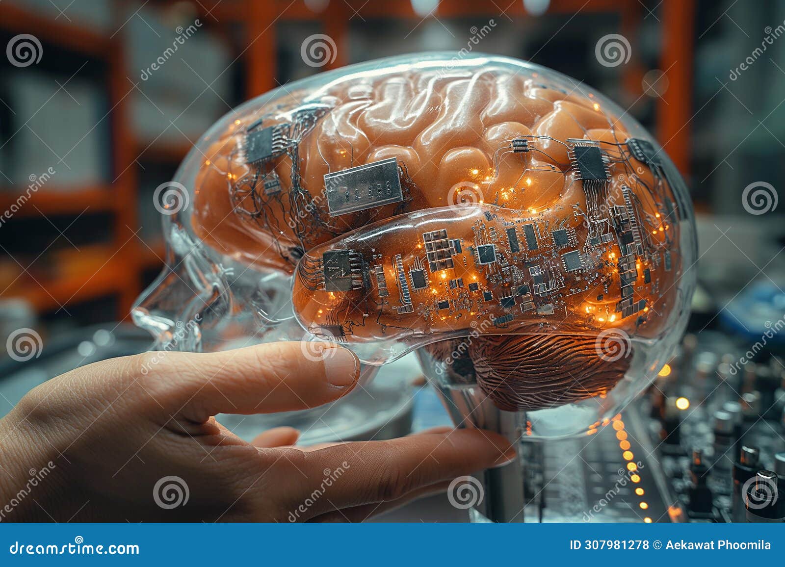 Transparent Brain with Embedded Circuit Chip Stock Illustration ...
