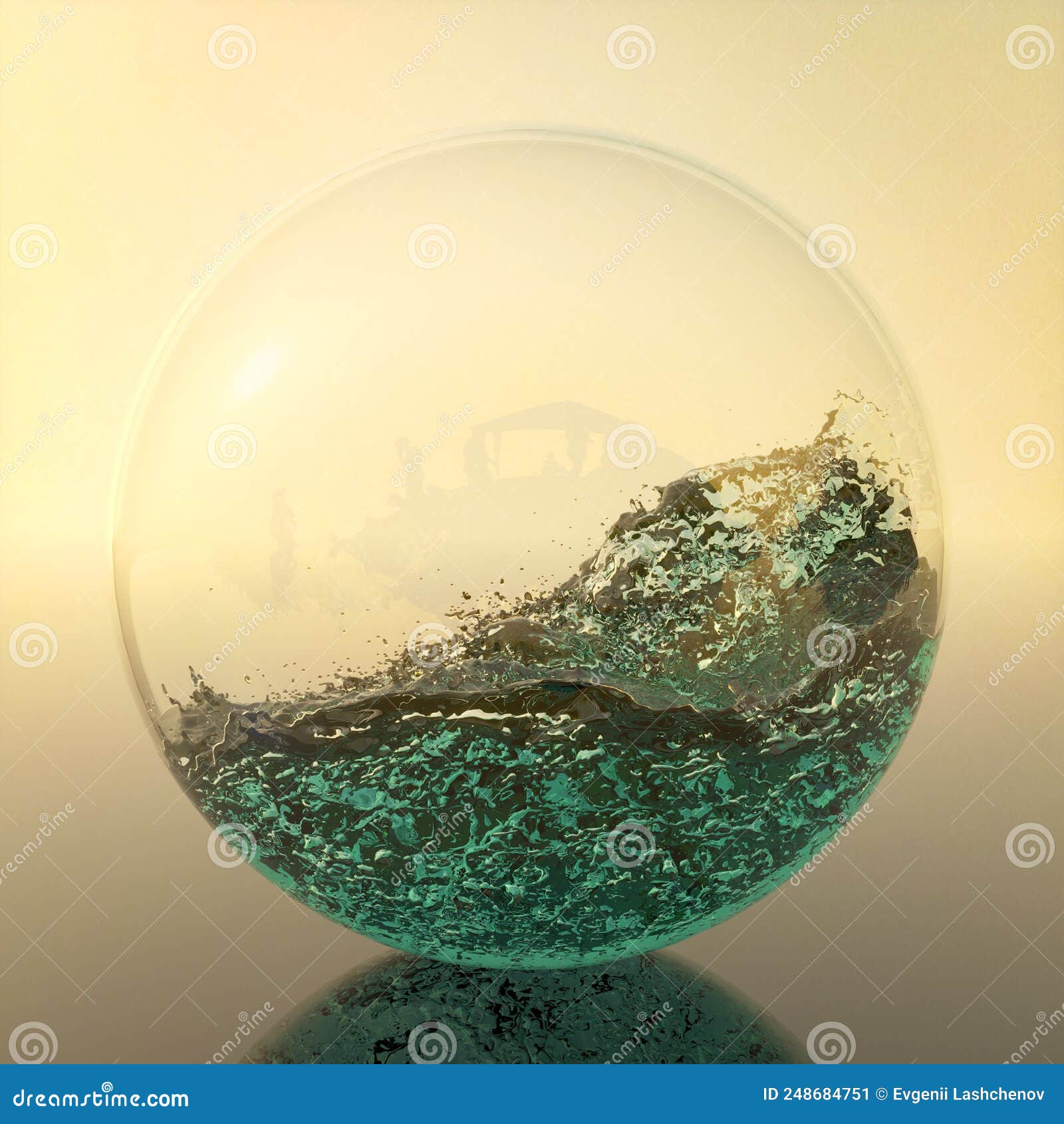 A Transparent Bubble with Turquoise Splashing Water Inside it and ...