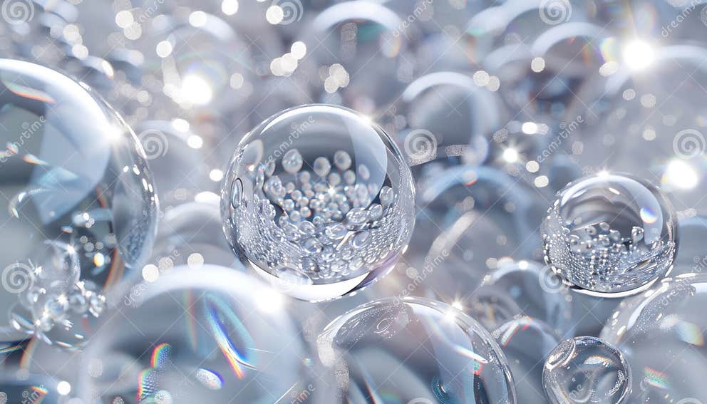 Transparent Bubbles Floating in a Bright, Reflective Environment Filled ...