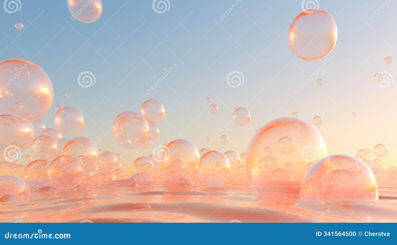 Transparent Bubbles Floating Over a Reflective Surface at Sunset Stock ...