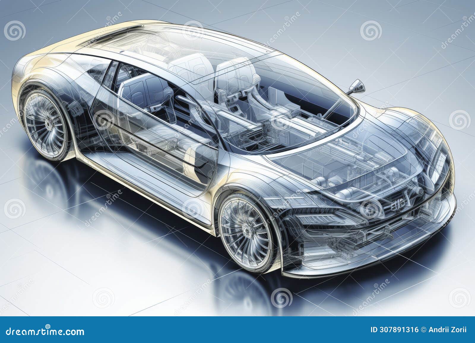 Transparent Car Design Showcasing Internal Mechanics and Structure on a ...