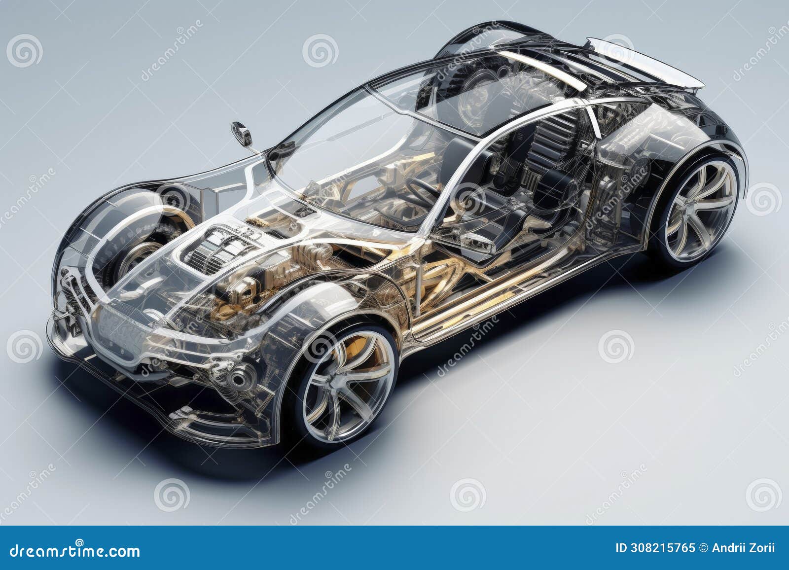 Transparent Car Design Showcasing Internal Mechanics and Structure on a ...