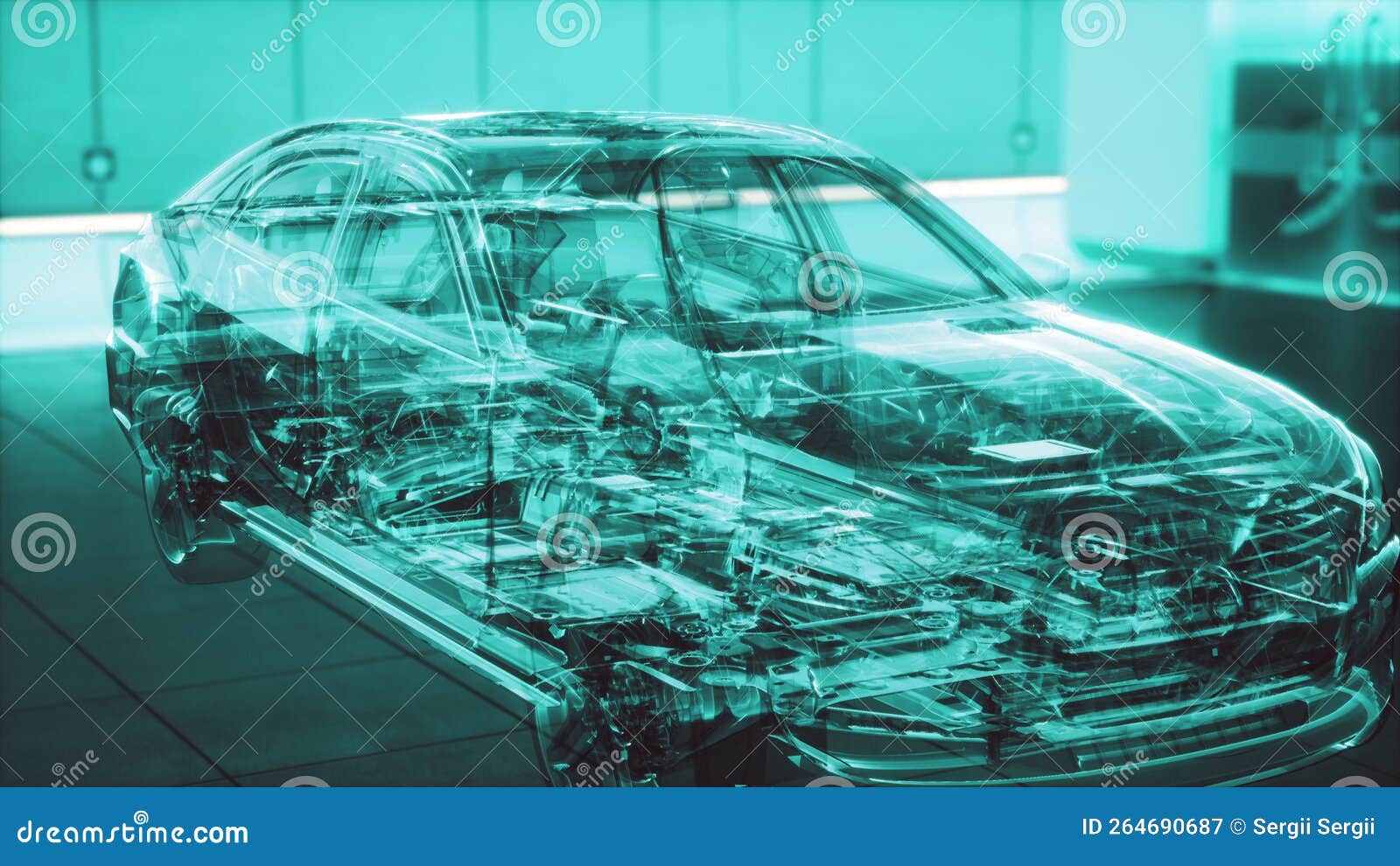 Transparent Car with Engine in Laboratory Stock Illustration ...