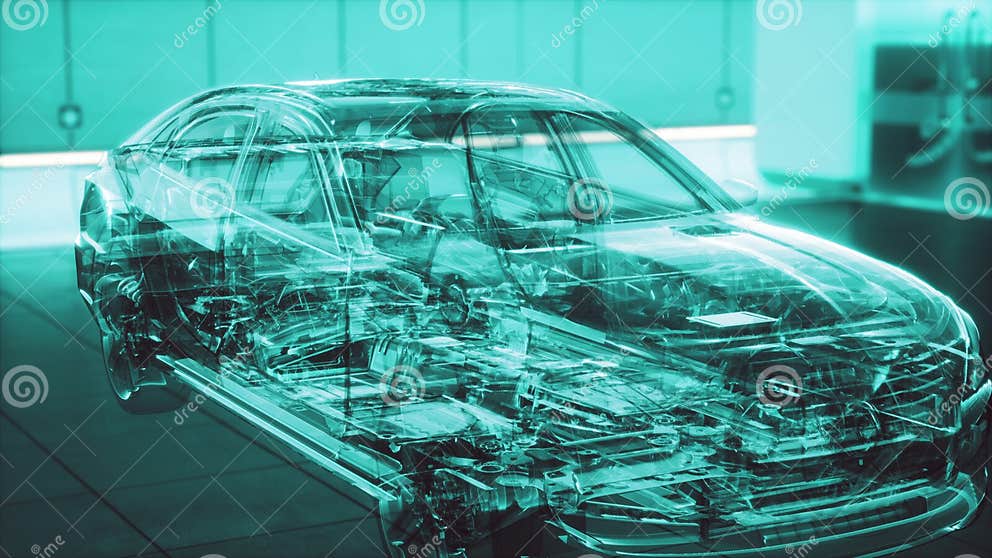 Transparent Car with Engine in Laboratory Stock Illustration ...