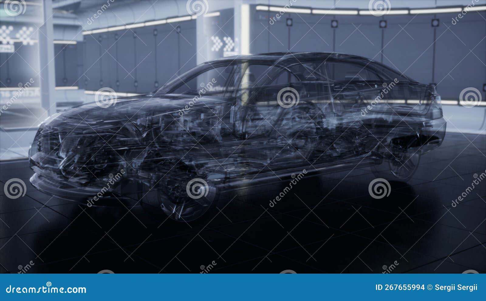 Transparent Car with Engine in Laboratory Stock Illustration ...